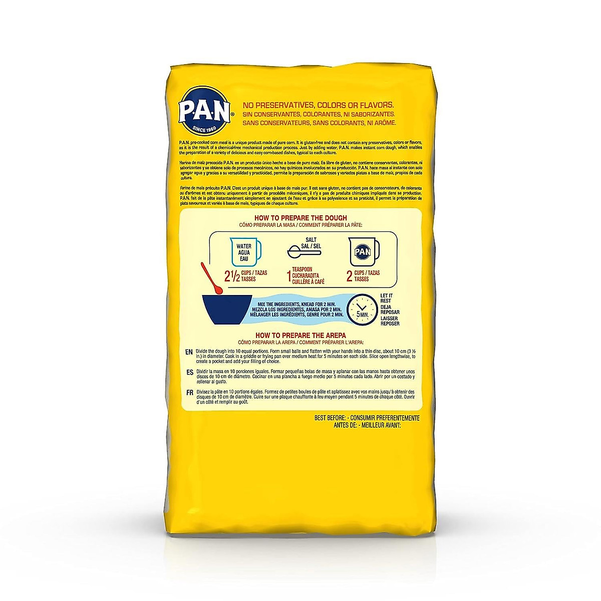 P.A.N. White Corn Meal – Pre-cooked Gluten Free and Kosher Flour for Arepas (5 lb/Pack of 1)