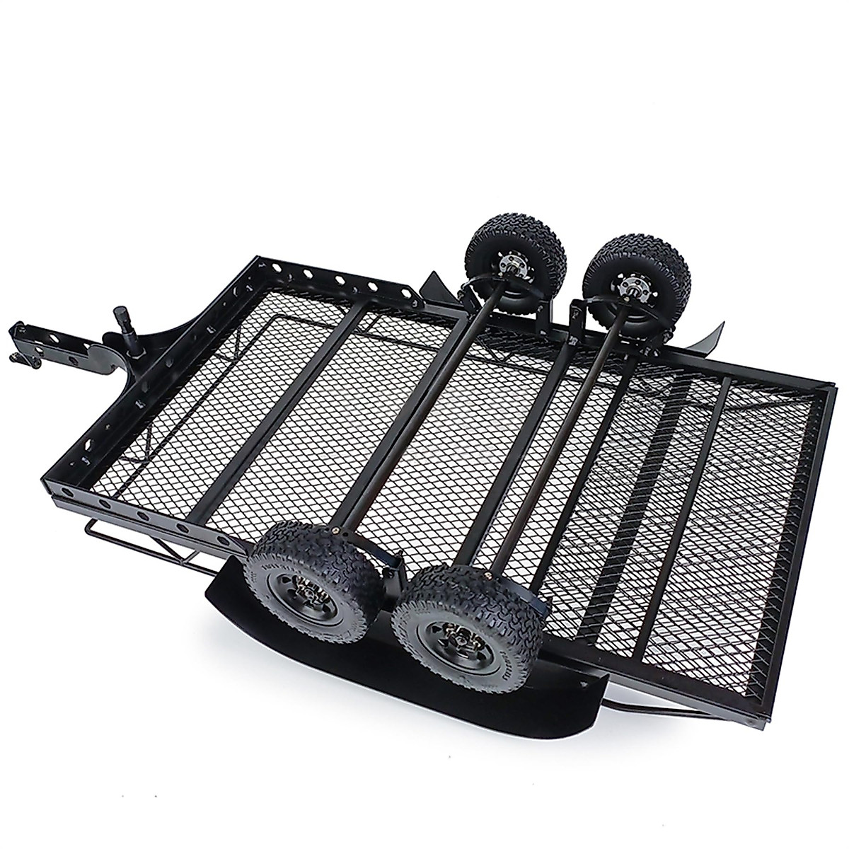 AMK RC Trailer, 1/10 Scale Trailer, Metal 1/10 RC Trailer with RC Trailer Hook Coupler and 1/10 RC Kinetic Winch Strap for 1/10 RC Crawler SCX10 TRX6 Redcat GEN8 TRX4 Upgrades