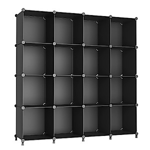 AWTATOS Cube Storage Organizer, 16 Cube Closet Organizer, Stackable Storage Cube Shelves, DIY Portable Closet Clothes Organizer Shelving for Bedroom, Closet, Wardrobe, Bathroom, Black