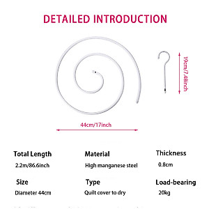 WNHTFAC Round Spiral Hanger Quilt Rack, Spiral Shaped Sheets Hanger, Clothes Drying Rack Stainless Steel Space Saving Laundry Hanging Dry Hanger Rail Rotating Quilt Drying Hook for Bathroom Balcony