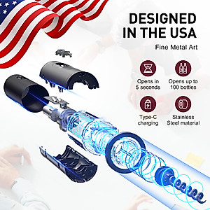 Otuseta Electric Wine Opener, Rechargeable Cordless Wine Accessories, Stainless Steel Cordless Automatic Wine Bottle Corkscrew with Vacuum Stoppers, Foil Cutter for Home Party Wedding, Bars(Black)