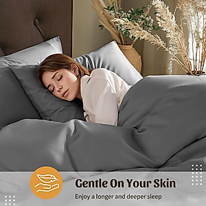 Shilucheng Cotton Tencel King Duvet Covers Set, Breathable, Cooling, Silky Eucalyptus Lyocell Comforter Cover Hotel Collection Bedding, 1 Duvet Cover, 2 Shams(Dark Grey,King)