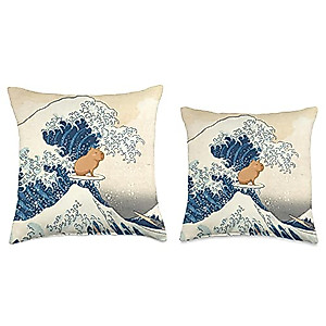 The Wave Capybara Surfing Rodent Throw Pillow, 16x16, Multicolor