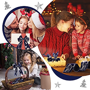 2 Rolls Christmas Wired Ribbon - Red, Green, Navy Blue, Merry Golden Silver for Gift Wrapping - Velvet Fabric for Xmas Home Decoration DIY Crafts, 2.5 Inch (Navy Blue, 10 Yards)