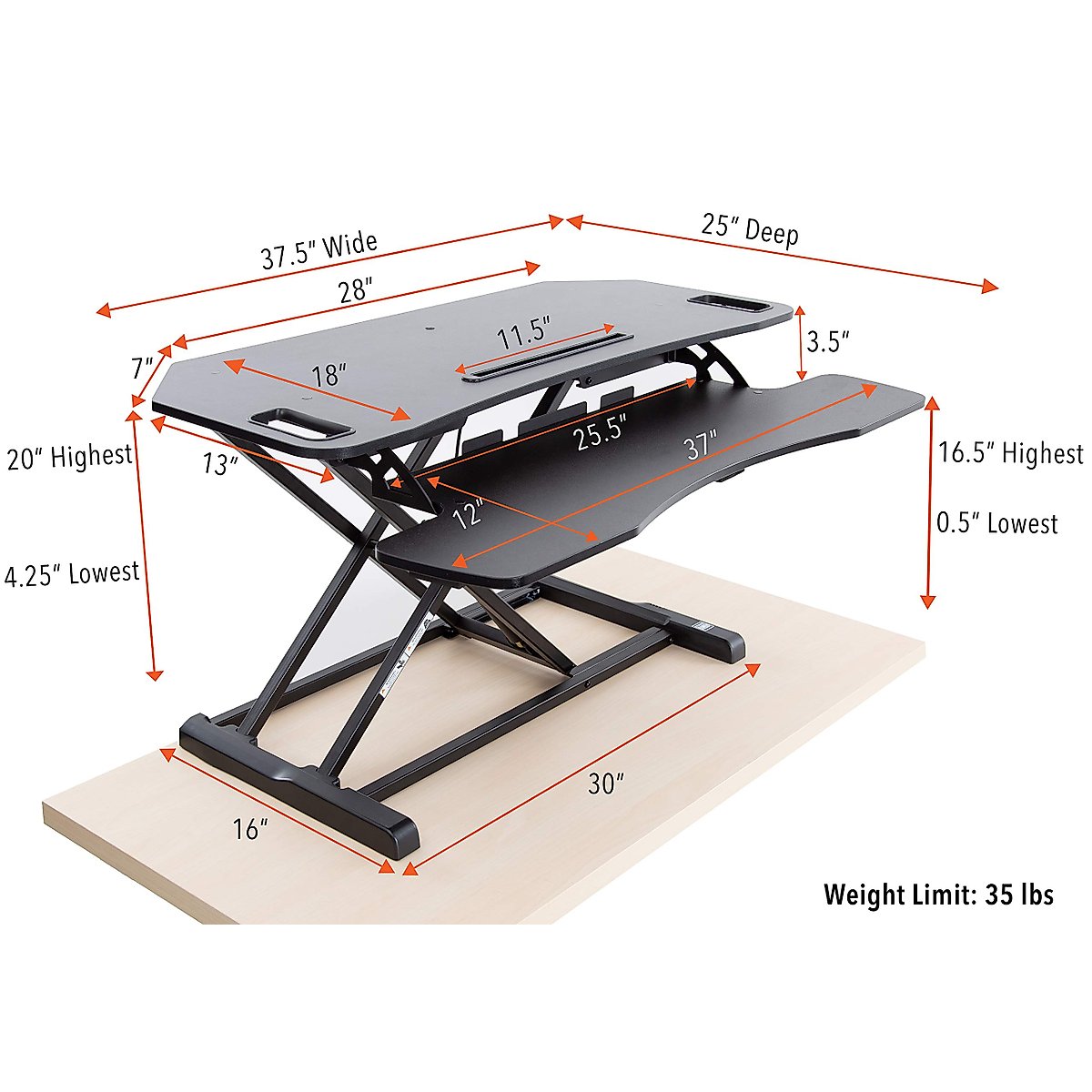 Flexpro Hero Corner Standing Height Adjustable 37 inch Desk Converter, for Cubicles & L-Shaped Desks, 2 Level Sit to Stand Workspace with Keyboard Shelf & Monitor Riser, (Black, 37 x 18 x 4.5 to 20)