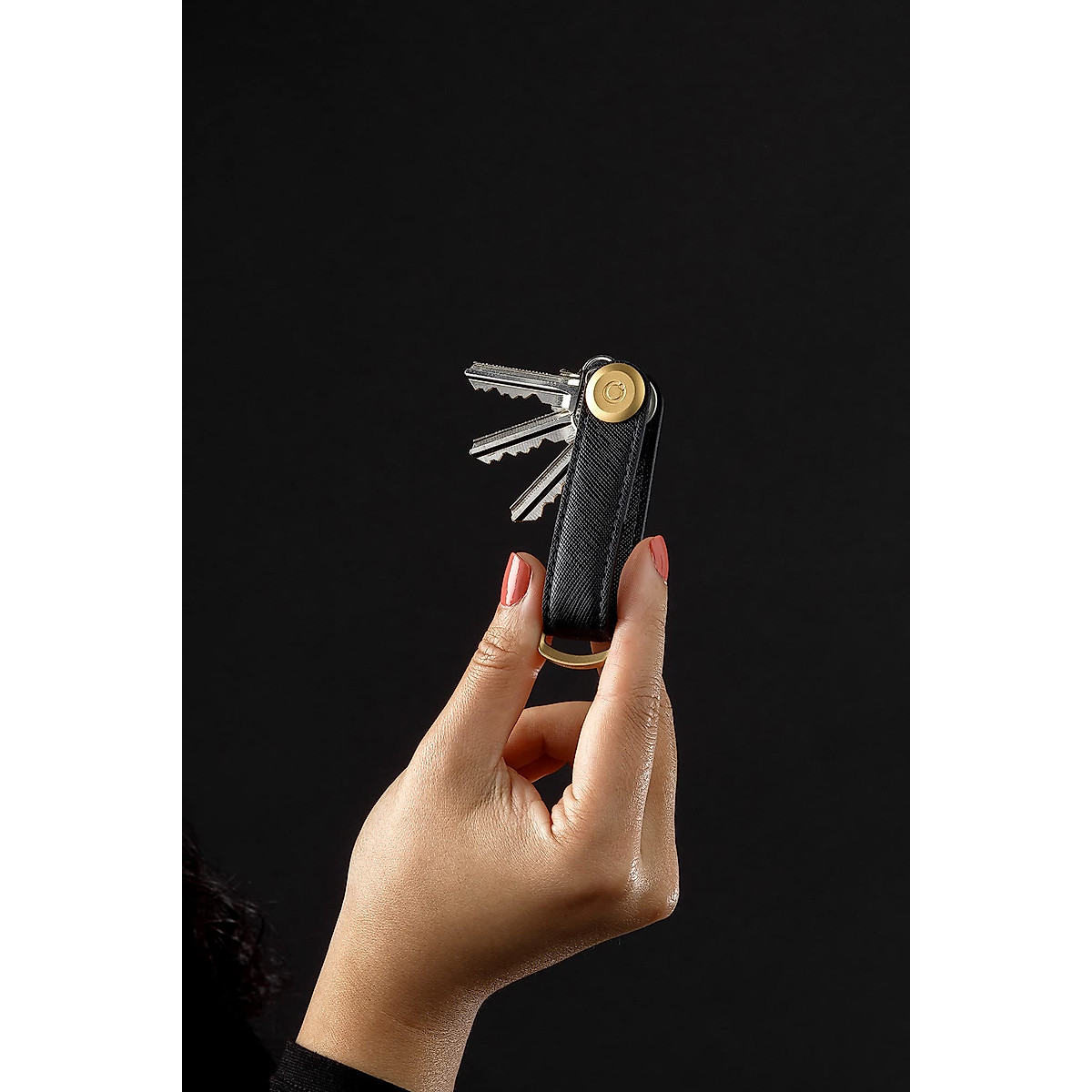 Orbitkey Saffiano Leather Key Organizer, Licorice Black | Holds up to 7 Keys