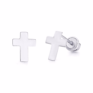 14k White Gold Cross Stud Earrings with Screw Back
