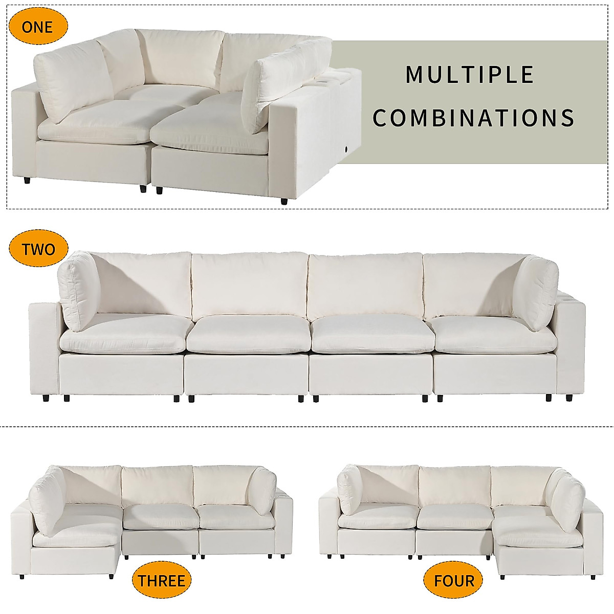 WILLIAMSPACE Modular Sectional Sofa for Living Room, Upholstered 4 Seater Sofa Couch Furniture, Reversible Couch for Apartment (Beige)