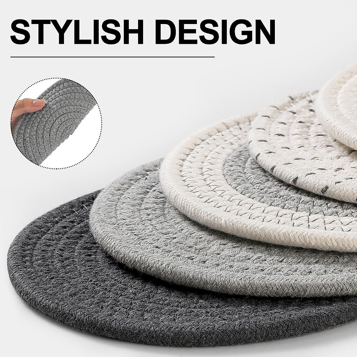 5 Pieces Trivets for Hot Dishes, Potholders Set 100% Cotton Woven Hot Pot Holders Set, Farmhouse Coasters, Hot Pads, Table Mats, Spoon Rest for Baking and Cooking, Kitchen Decor, 7 Inch