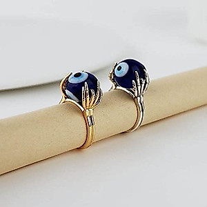 Evil Eye Ring Jewelry for Women and Men that Brings Luck and Protect from Dark Forces- Awesome Look and Great Gift (Silver Plated)