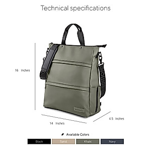EDITION22 Core Collection 2-in-1 Convertible Tote Bag and Laptop Backpack Side Pockets, Water Repellent Vegan Leather Purse and Bookbag for Work, School, and Travel Essentials, Khaki