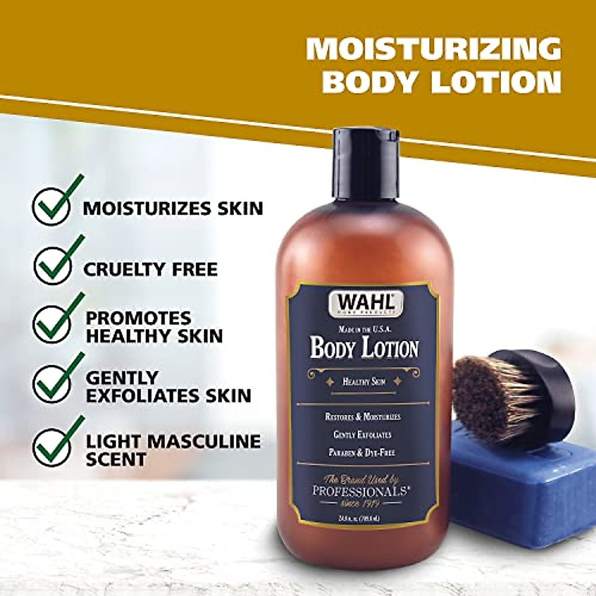 Wahl Body Lotion with Essential Oils, Hydroxy Acid and Ceramides to Exfoliate, Restore, Moisturize All Skin Types – 24 Oz - Model 805606A