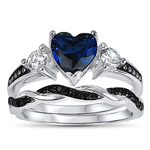 His and Hers Wedding Set TRIO CZ Wedding Ring Set 3 PCS Him Her Bride Groom Couples Rings