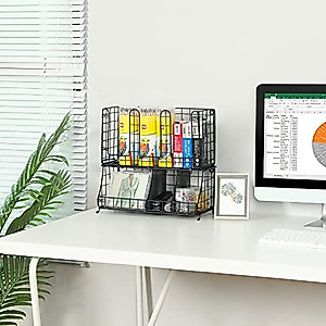 Countertop & Wall Mounted Coffee Condiment Organizer with 2 Removable Dividers, Metal Cup Dispenser Coffee Station Organizer, Stackable Coffee Bar Organizer for Breakroom Office Kitchen