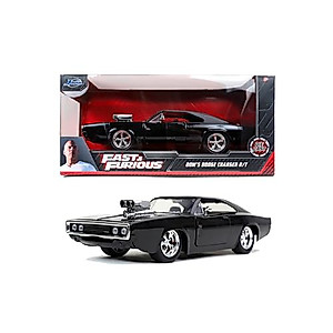 Jada Toys - Fast and Furious Auto Dom`s Dodge Charger Street (1:24, Black) - Model Car 1970 Dodge Charger R/T from Fast & Furious, Metal Toy Car from 8 Years with Parts to Open, 19 cm