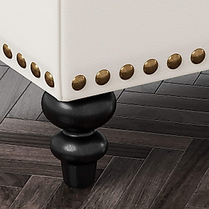 HUIMO Ottoman with Storage, 51-inch Storage Ottoman Bench with Button-Tufted, Bedroom Bench Safety Hinge Ottoman in Upholstered Fabrics, Large Storage Bench for Bedroom, Living Room (Ivory-Rivet)