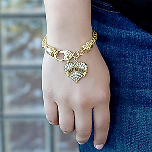 Inspired Silver - Memaw Braided Bracelet for Women - Gold Pave Heart Charm Bracelet with Cubic Zirconia Jewelry