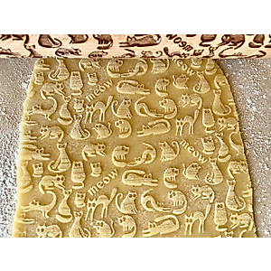 MEOW CATS EMBOSSING ROLLING PIN WOODEN HANDMADE ROLLING PIN with CATS GIFT FOR CAT LOVERS