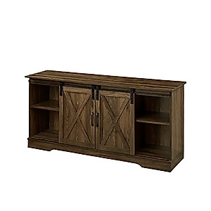 Okvnbjk Farmhouse TV Stand for 65+ Inch TV, Wood Entertainment Center with Sliding Barn Door, with Storage Cabinet & Adjustable Shelves, Media TV Console for Living Room Bedroom, Dark Walnut