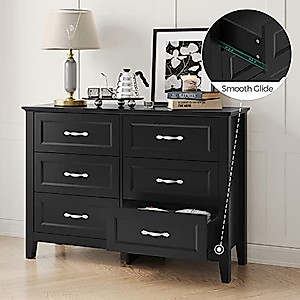 LINSY HOME Dresser for Bedroom, 6 Drawer Dresser with Metal Handles, Black Chest of Drawers for Living Room, Entryway and Hallway