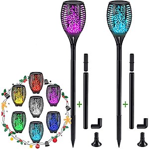 S.Y. Solar Torch Light Outdoor 7-Color Changing or Fixed Color Garden Lights with 96 LED, 3 Installation, Waterproof Auto On/Off Dusk to Dawn, 2 Pack