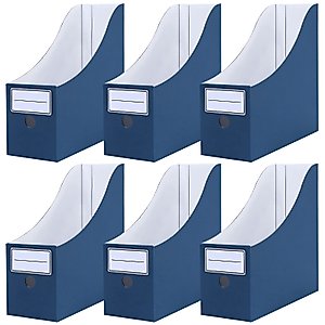 6 Pack Magazine File Holders, Cardboard Magazine Holder with Labels, Document Storage Organizer Box for Office School Home Hospital Desktop Storage, Blue