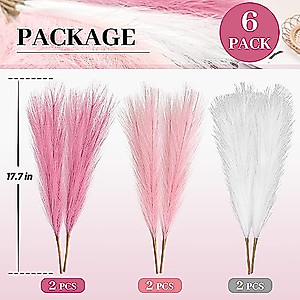 Der Rose Pampas Grass Pink 17.7 Inch 6pcs Faux Pampas Grass Decor Pompas Floral for Pink Room Bathroom Home Office Decor Aesthetic
