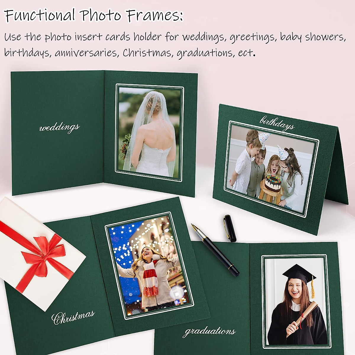 AUEAR, Pack of 25, 5X7 Photo Folders, Atrovirens with Gold Lining, Cardboard Picture Frame for Special Events: Wedding, Graduation, Christmas