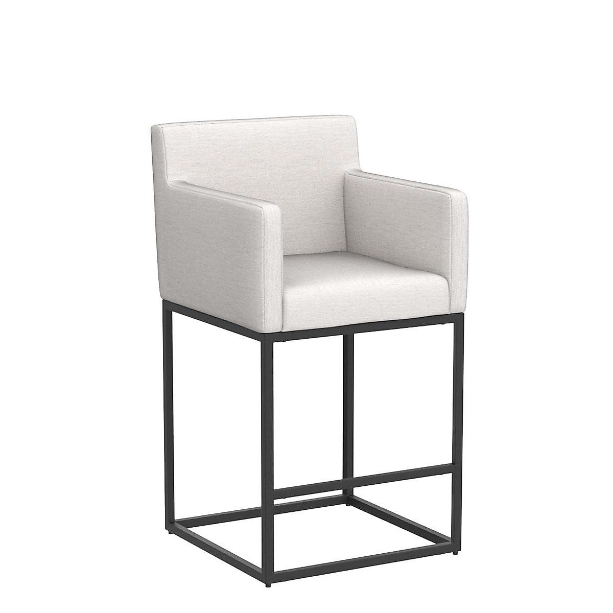 Modern Counter Height Bar Stools Set of 2, Linen Fabric Upholstered Bar Stools with Backs, 26 Inch Kitchen Island Stools with Black Metal Frame, Cream
