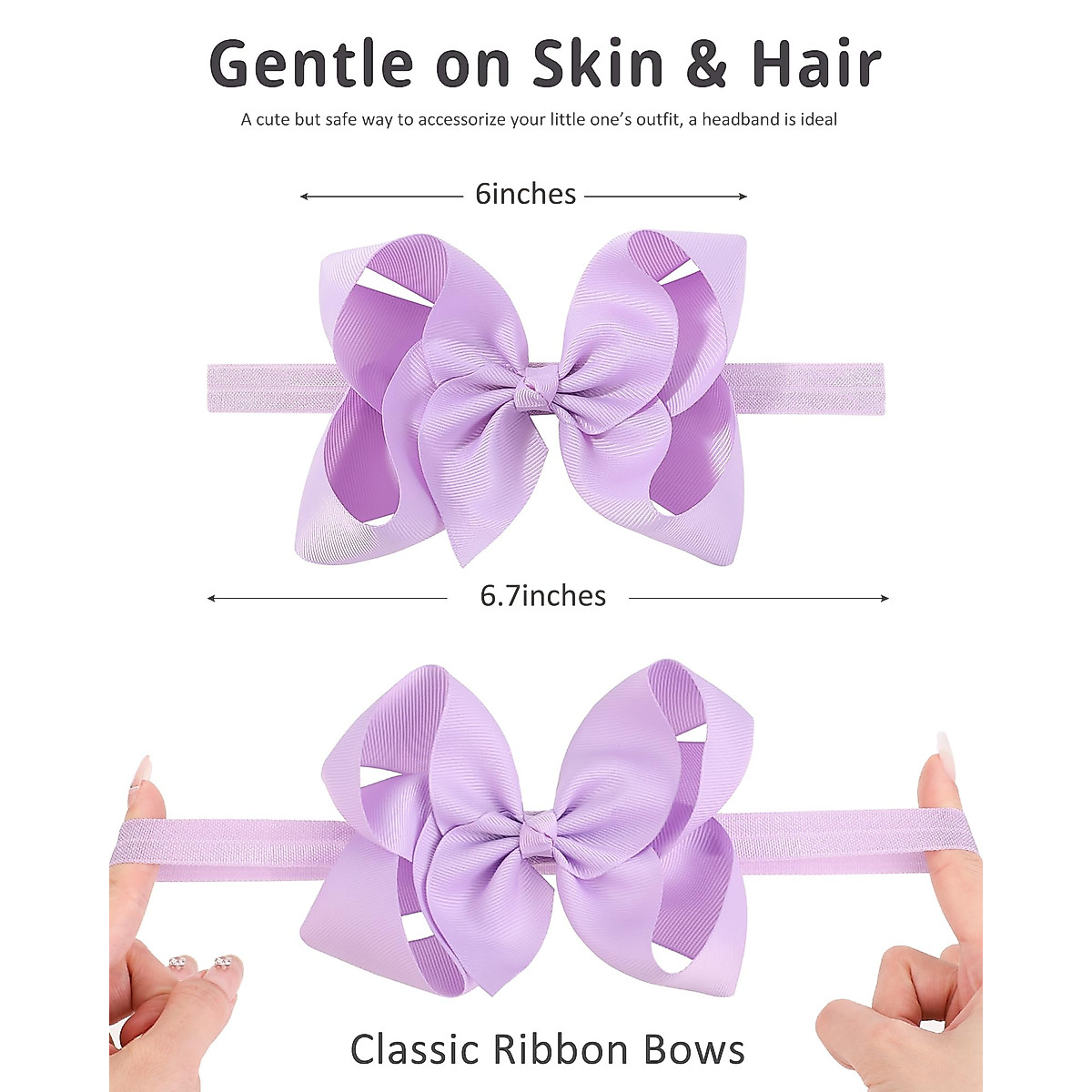 jollybows 20pcs Baby Girls Grosgrain Ribbon Hair Bows Headbands 6" Elastic Hair Band Hair Accessories for Infants Newborn (Multicoloured 6“ Bows Elastic Headband)