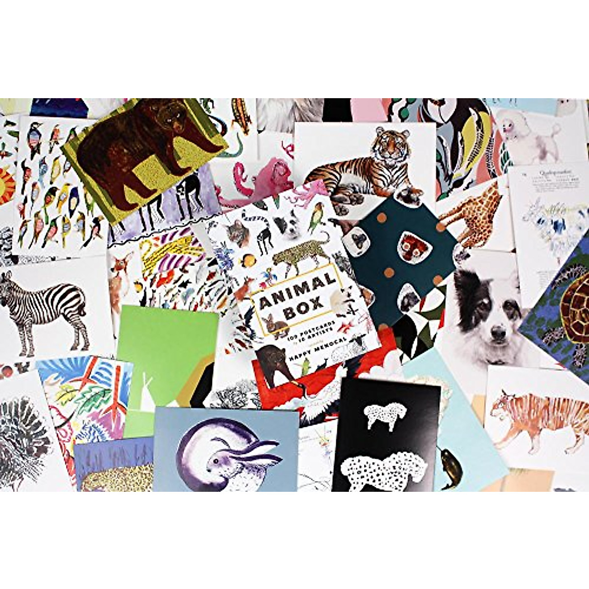 Animal Box: 100 Postcards by 10 Artists (100 postcards of cats, dogs, hens, foxes, lions, tigers and other creatures, 100 designs in a keepsake box)