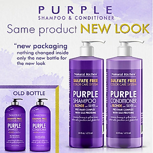 Natural Riches Purple Shampoo and Conditioner Set Sulfate Free Salon Grade for Silver Blonde Platinum Hair. Removes Yellow & Brass tones. Grey Highlighted Hair 16x2 fl oz