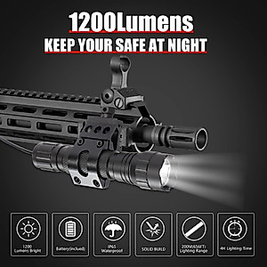 COOGEO Tactical Flashlights 1200 Lumens LED Weapon Light with Picatinny Mount, Super Bright Light Included Rechargeable Batteries Switch for Self Defense, Hunting, Camping, Hiking