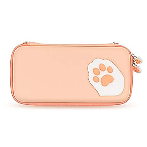 Geekshare Cute Cat Paw Case Compatible with Nintendo Switch/Switch OLED - Portable Hardshell Slim Travel Carrying Case fit Switch Console & Game Accessories - A Removable Wrist Strap (Orange)