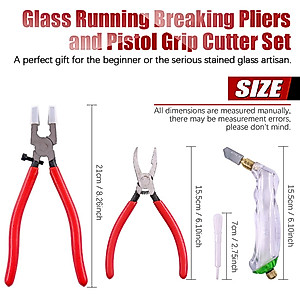 Hilitchi 3-Pcs Premium Glass Running Breaking Pliers and Pistol Grip Cutter Set Glass Tool for Stained Glass, Mosaics and Fusing Work