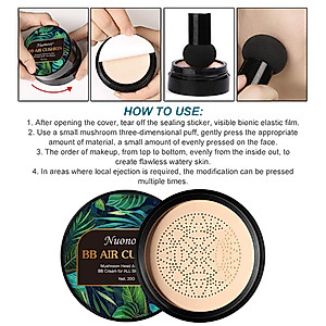 BB Air Cushion BB Cream CC Cream Concealer Cushion All-Day Flawless Foundation Makeup, Even Skin Tone Makeup Base Primer with Mushroom Air Cushion, Easy to Apply, Thin, moist, lasting (Natural)