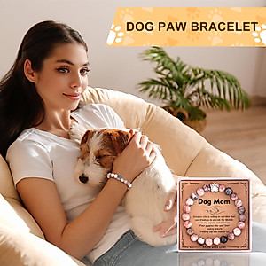 Dog Mom Gifts for Women, Dog Lover Gifts for Women, Dog Mom Mothers Day Gifts, Birthday, Christmas Gifts, 20oz Wine Tumbler Gifts Basket with Makeup Bag, Natural Stone Paw Bracelets, Socks