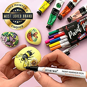 ARTISTRO Paint Pens for Rock Painting, Stone, Ceramic, Glass, Wood, Canvas. Set of 12 Acrylic Paint Markers Extra-fine Tip