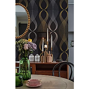 393"x17.7"Peel and Stick Wallpaper Black Fashion Curves Removable Paper Self Adhesive Wallpaper Decorative for Walls Cabinets Vinyl Film