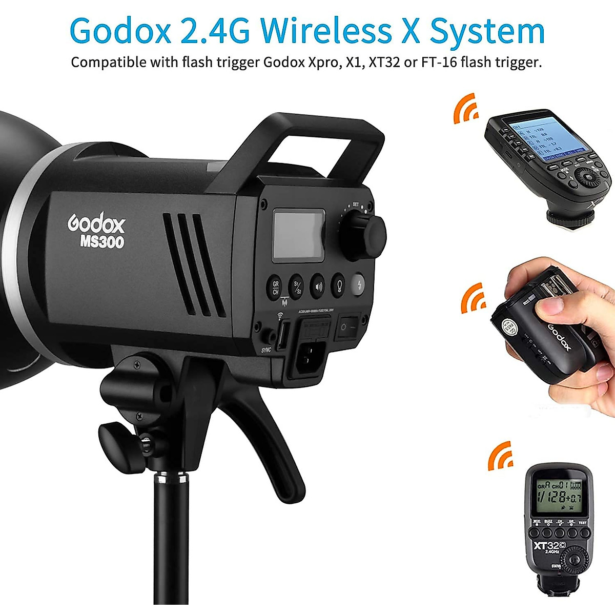 GODOX MS300 300Ws Compact Studio Flash GN58 5600K±200K 2.4G Wireless X System Monolight for Product or Portrait Photography, Bowens Mount, 0.1-1.8s Recycle Time, Anti-Preflash, 150W Modeling Lamp, Out