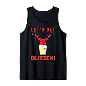 Mens Funny Hunting & Beer Gift Festive Lets Get Blitzen Christmas Tank Top