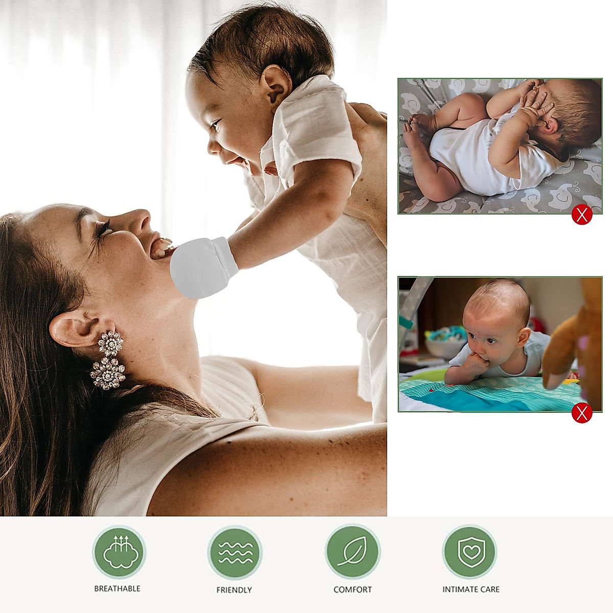 Uttpll Newborn Baby Cotton Mittens Infant Toddler Gloves No Scratch Mittens Breathable Gloves for 0-6 Months Baby Boys Girls Black, White, Grey, Black Grey, Navy, Black White Stripe