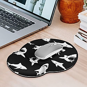SEPTYK Cute Shark Fierce Navy Blue Pattern Ergonomic Mouse Pad with Wrist Support Rest Gel Non-Slip Rubber Base Mousepad for Computer Laptop Home Office Gaming Pain Relief