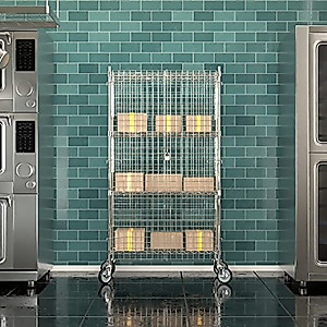 Krollen Industrial NSF Mobile Wire Chrome Security Cage Kit - 18" x 36" x 69" with 4 Shelves