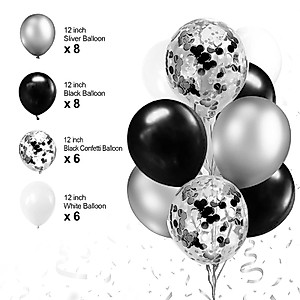 Black and White Birthday Party Decorations,Happy Birthday Decorations for Men Women Boys Girls Including Happy Birthday Banner,Fringe Curtains,Pompom Flower,Black and silver party decorations