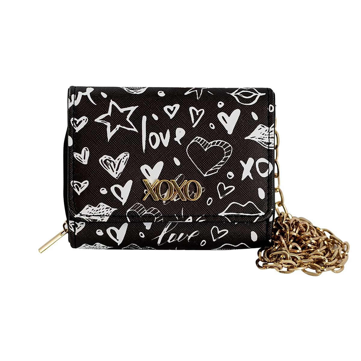XOXO Women’s Wallet Mini White Graffeti Print Saffiano Zip Around Indexer With Chain Crossbody Strap XW321517G-42-A03 0