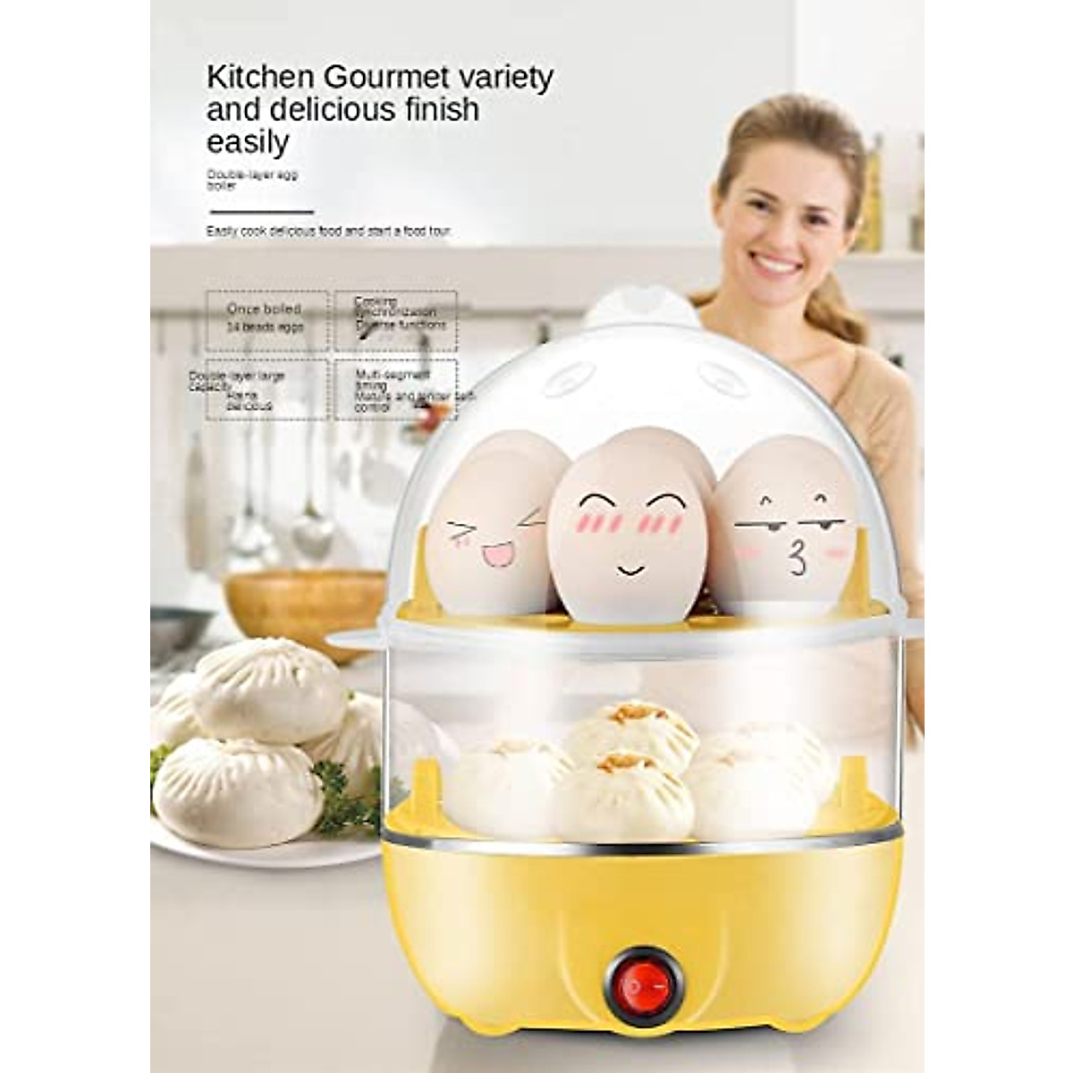 YANPHCE Double structured egg steamer Electric Egg Boiler Cooker Hard Boiled Egg Cooker (Yellow)