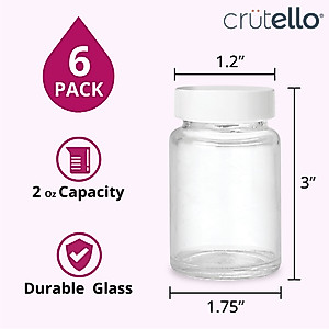 Crutello Juice Shot Bottle - 6 Pack Glass 2 oz Small Clear Glass Beverage Bottle, Storage Container for Juice, Shots, Liquids, Leak Proof