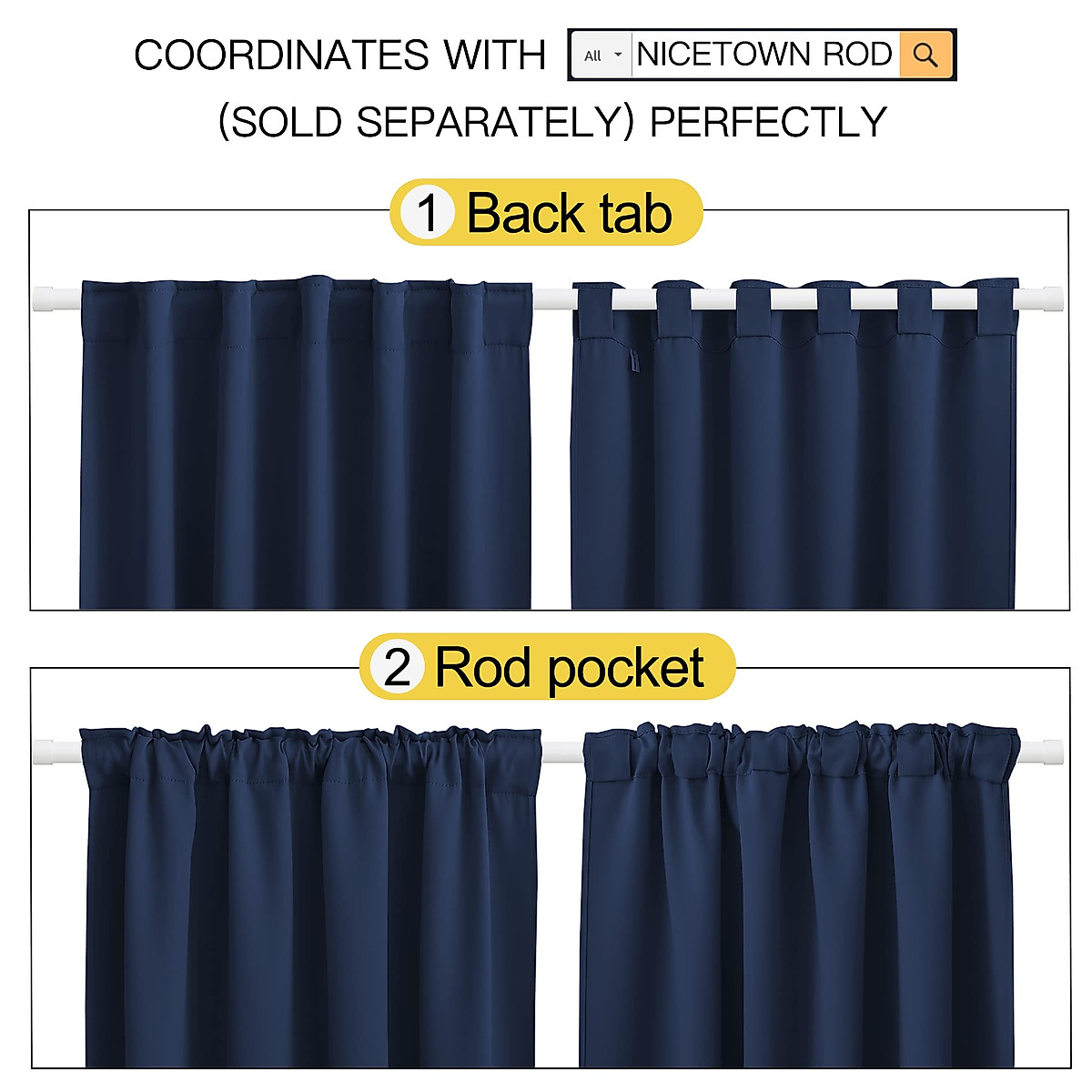 NICETOWN Vertical Blinds Window Curtain Panels - (Navy Color) 70 by 84 inches, Set of 2 Panels, Energy Saving Blackout Curtains for Hall Room