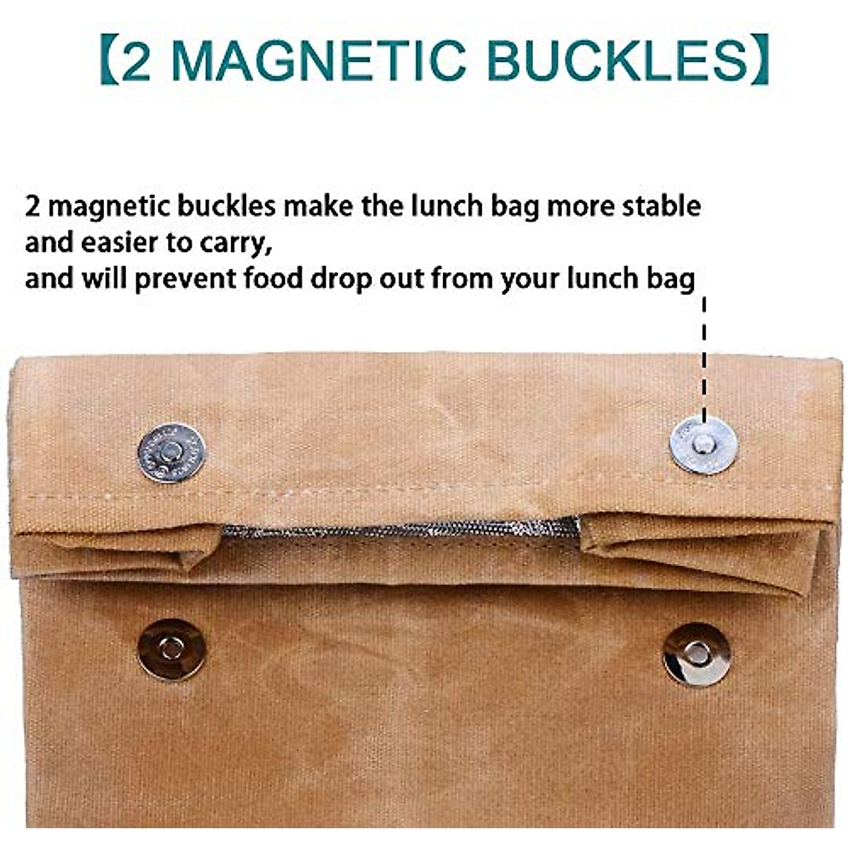 RUNHENG Canvas Lunch Bag, Waterproof Lunch Box with 2 Magnetic Buckles,Insulated Bag – Reusable Waterproof Tear, Leak Resistant, Spill Proof Thermal Cooler Lunch Box
